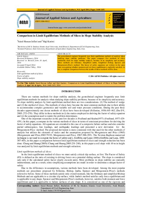 Pdf Comparison In Limit Equilibrium Methods Of Slices In Slope