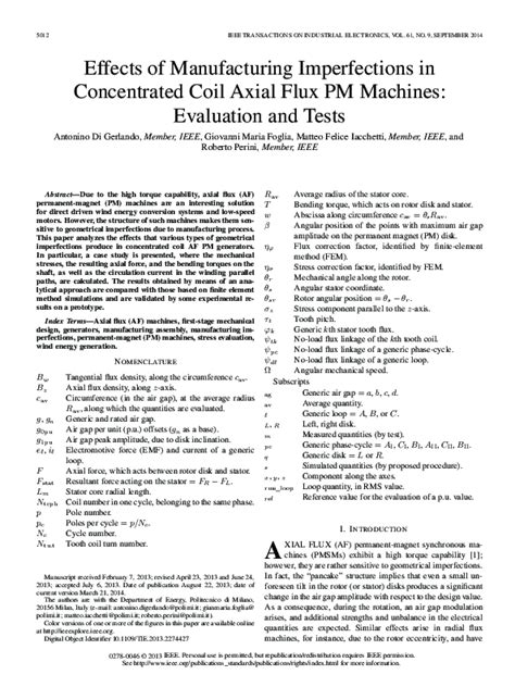 Pdf Effects Of Manufacturing Imperfections In Concentrated Coil Axial Flux Pm Machines