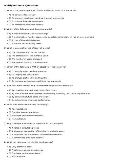Quiz Multiple Choice Questions Pdf Equity Finance Financial
