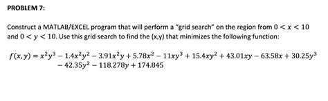 Solved Problem 7 Construct A Matlabexcel Program That Will Perform A