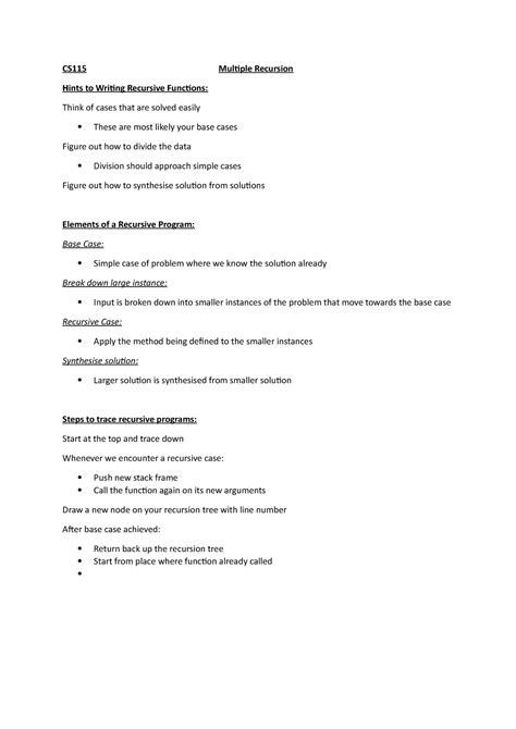 Cs115 Topic 11 Multiple Recursion Cs115 Multiple Recursion Hints To Writing Recursive