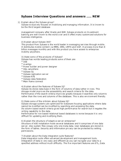 sybase interview questions and answers new download free pdf database index databases