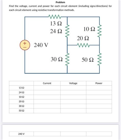 Problem Find The Voltage Current And Power For Each