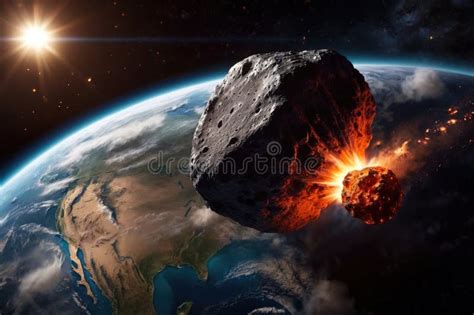 Impact Of Asteroid Meteor Comet Collision Explosion Over Planet Earth