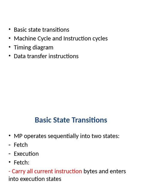 basic state transitions machine cycle and instruction cycles timing diagram data transfer