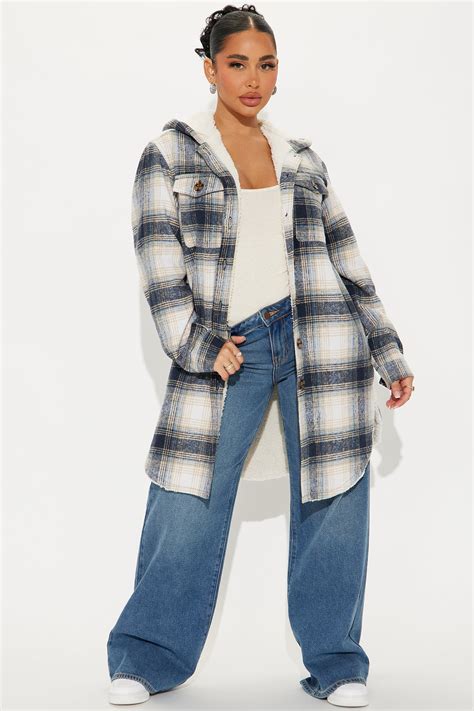 Charlotte Plaid Sherpa Lined Shacket Navycombo Fashion Nova