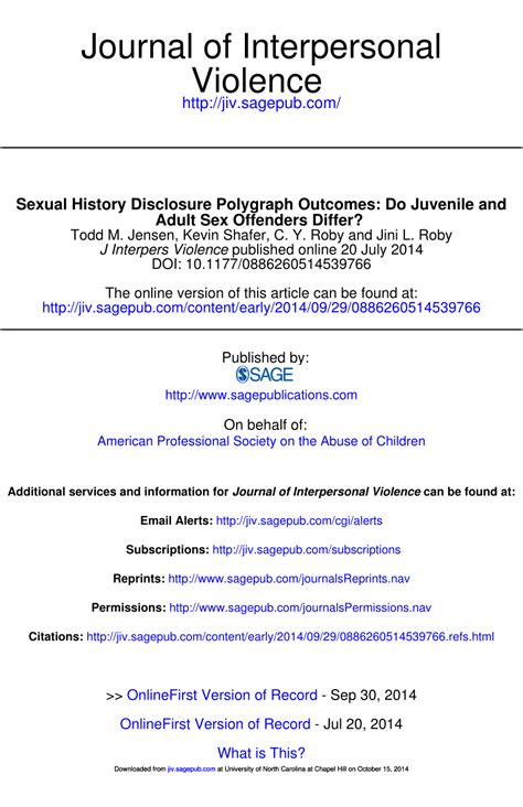 PDF Sexual History Disclosure Polygraph Outcomes Do Juvenile And Adult Sex Offenders Differ