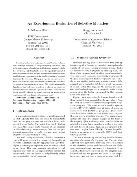 Pdf An Experimental Evaluation Of Selective Mutation