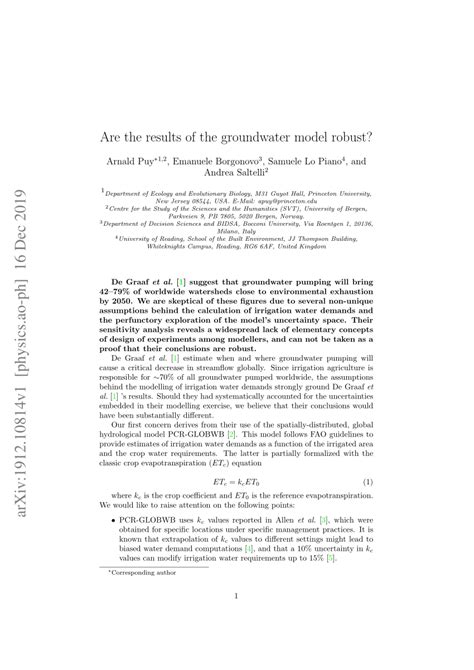 Pdf Are The Results Of The Groundwater Model Robust