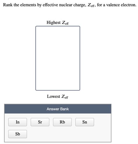 Solved Rank The Elements By Effective Nuclear Charge Zeff Chegg Com