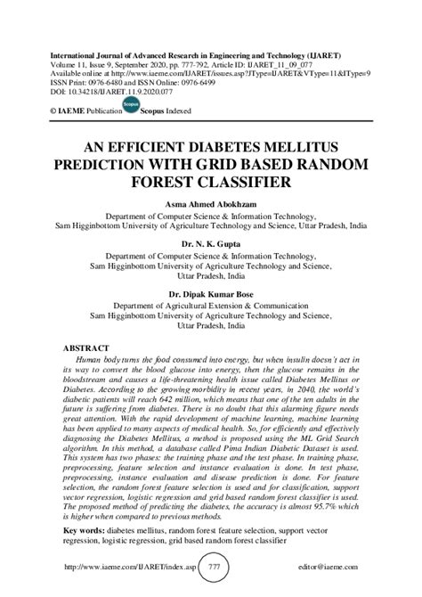 Pdf Article Id Ijaret1109077 Efficient Diabetes Mellitus Prediction With Grid Based Random