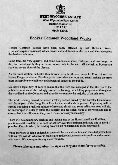 Tree Removal Notice Booker Common Woods Protection Society