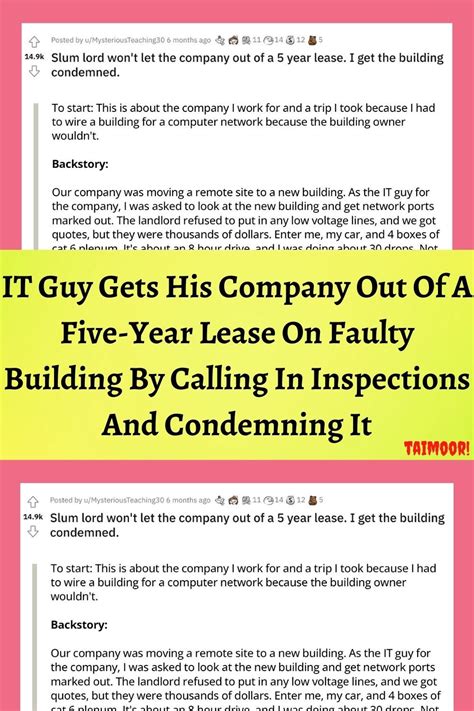 It Guy Gets His Company Out Of A Five Year Lease On Faulty Building By Calling In Inspections