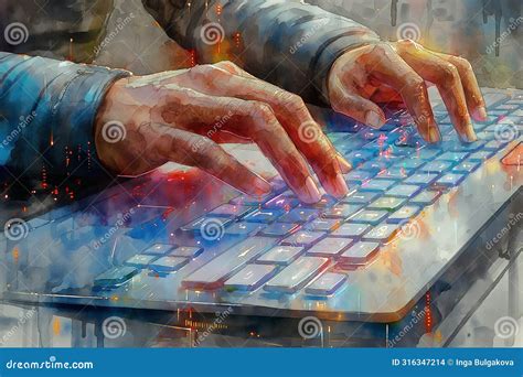 Illustration Of Woman Hands Typing On Keyboard Of Computer Stock