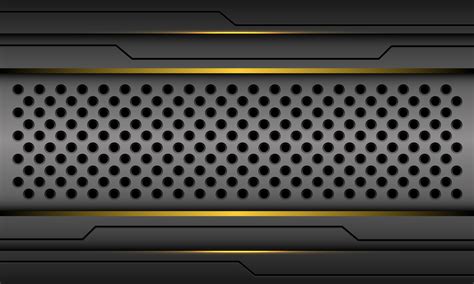 Abstract Golden Light Line Power Black Cyber Circuit Line Circle Mesh Pattern On Grey Design