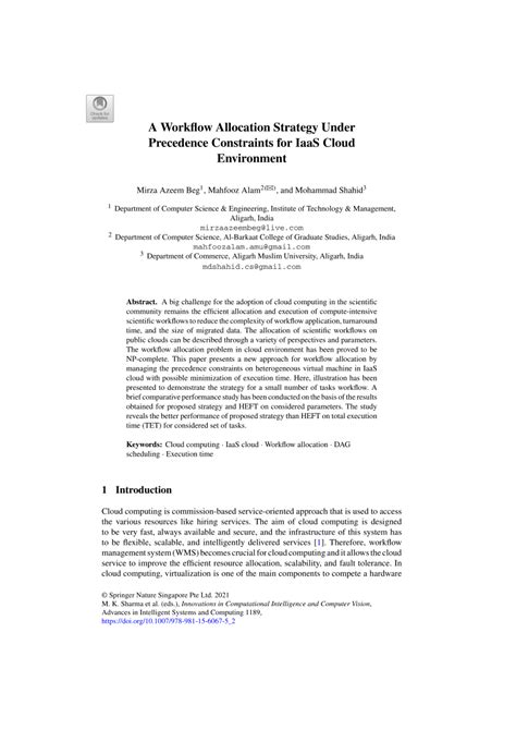 Pdf A Workflow Allocation Strategy Under Precedence Constraints For Iaas Cloud Environment