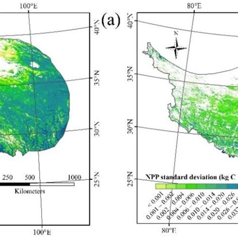 A Spatial Patterns Of Mean Npp And B Standard Deviation In The
