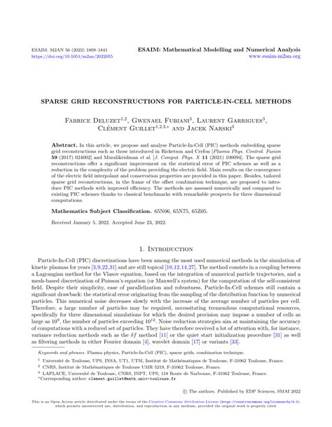 Pdf Sparse Grid Reconstructions For Particle In Cell Methods