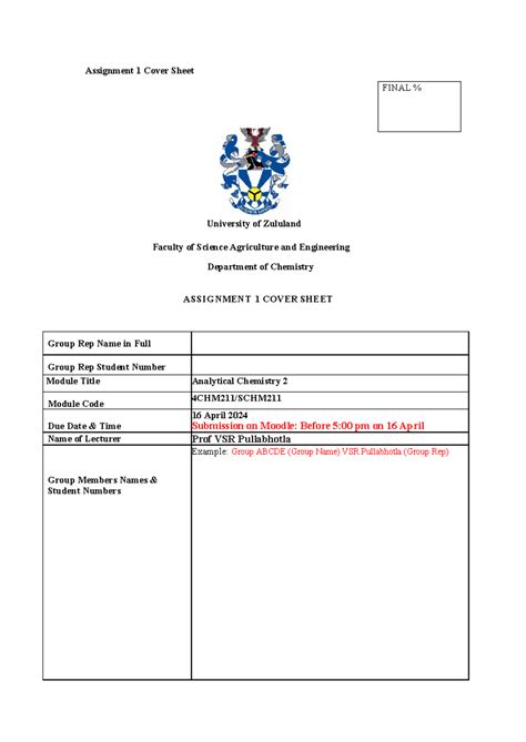4chm211 Assessment 1 13 April 2024 Questions Assignment 1 Cover
