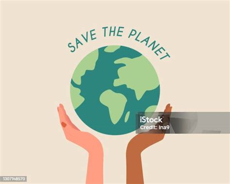 지구를 저장합니다 다른 경주 손 들고 지구 지구의 날 개념 지구를 함께 구하십시오 현대 컬러풀 벡터 일러스트레이션 만화 플랫 스타일 세이브 더 플래닛에 대한 스톡 벡터 아트