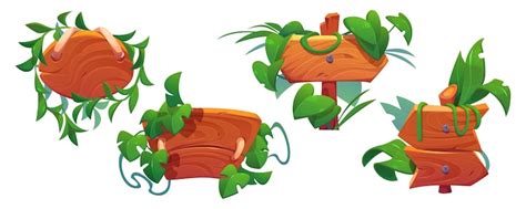 나무 정글 게임 Ui 사인 보드 만화 벡터 열 대 디자인 격리와 숲 나무 간판 프레임 배너 여름 인터페이스에 대 한 트로픽 메뉴