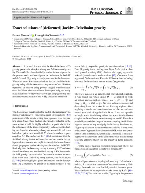 Pdf Exact Solutions Of Deformed Jackiwteitelboim Gravity