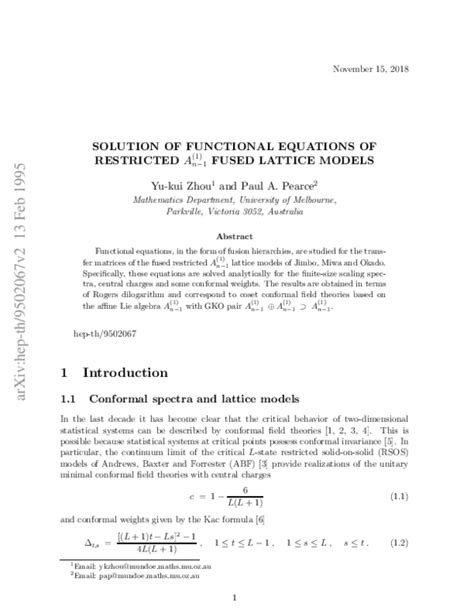 Pdf Solution Of Functional Equations Of Restricted An−11 Fused Lattice Models