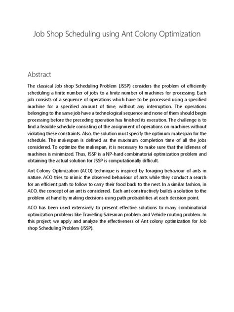 Job Shop Scheduling Using Ant Colony Optimization Pdf Mathematical