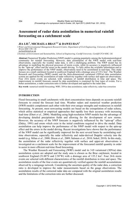 Pdf Assessment Of Radar Data Assimilation In Numerical Rainfall Forecasting On A Catchment Scale