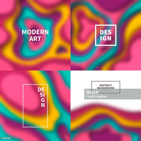 화려한 파도 모양흐린 배경의 세트 추상 적 트렌디 한 디자인 0명에 대한 스톡 벡터 아트 및 기타 이미지 0명 3차원 형태 4가지 개체 Istock