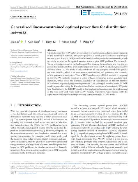 Pdf Generalized Linear‐constrained Optimal Power Flow For
