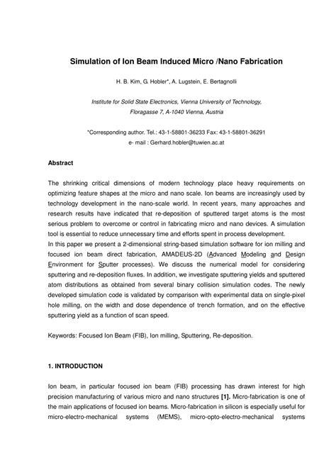 Pdf Simulation Of Ion Beam Induced Micronano Fabrication
