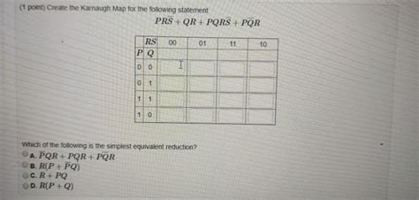 Solved 1 Point Create The Karnaugh Map For The Following