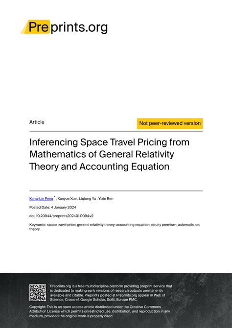 Pdf Inferencing Space Travel Pricing From Mathematics Of General Relativity Theory And