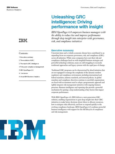 Ibm Openpages Compliance Performance Regulatory Compliance Risk