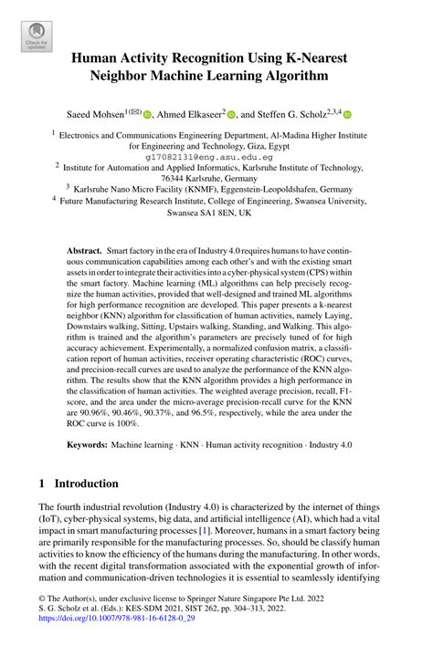 Pdf Human Activity Recognition Using K Nearest Neighbor Machine Learning Algorithm