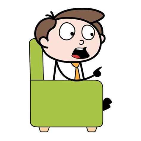 소파에서 충격을 받는 젊은 사업가 만화 캐릭터 자산 프리미엄 벡터