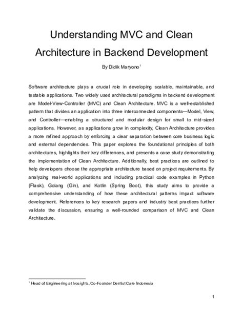 Pdf Understanding Mvc And Clean Architecture In Backend Development
