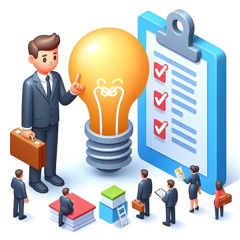 Premium Photo 3d Flat Icon Employee With Light Bulb And Checklist Concept Organization And