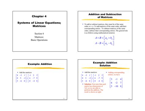 Matrix Operations Addition Subtraction Multiplication
