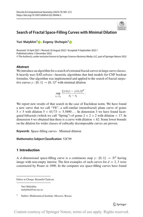 Search Of Fractal Space Filling Curves With Minimal Dilation Request Pdf