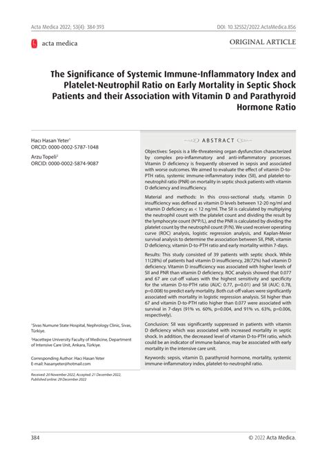 Pdf The Significance Of Systemic Immune Inflammatory Index And