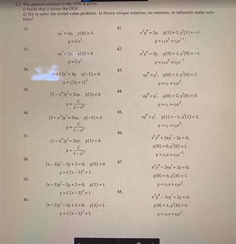 Solved C The General Solution To The Ode Is Given I
