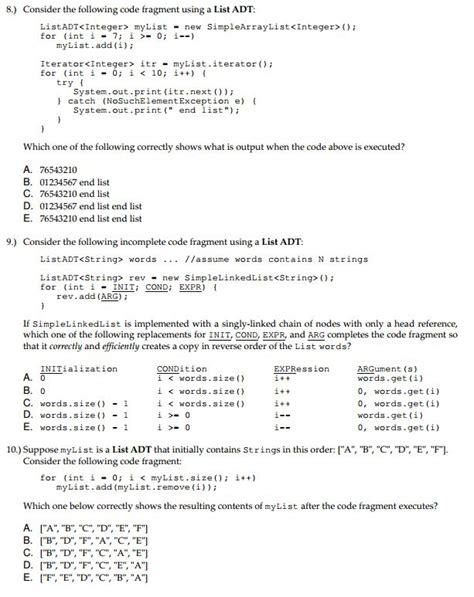 Solved Consider The Following Code Fragment Using A List Chegg