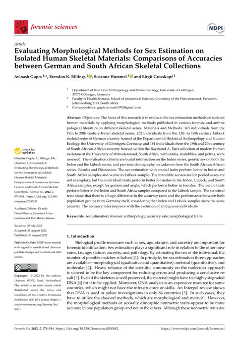 Pdf Evaluating Morphological Methods For Sex Estimation On Isolated