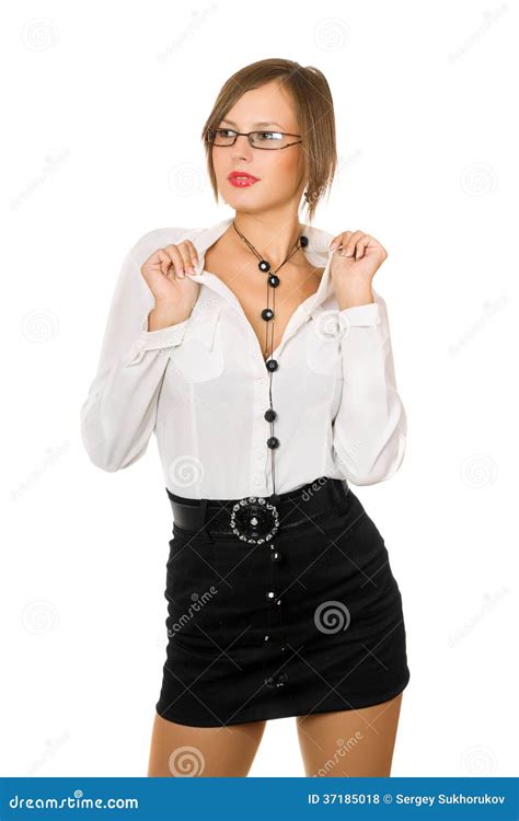 Сексуальная девушка в черной юбке и белой рубашке Стоковое Фото изображение насчитывающей