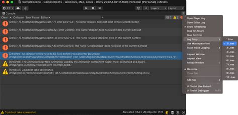 Unity Manual Console Window