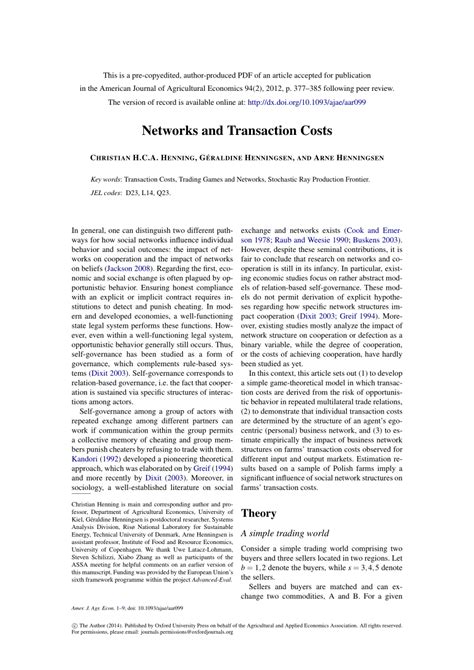 Pdf Networks And Transaction Costs
