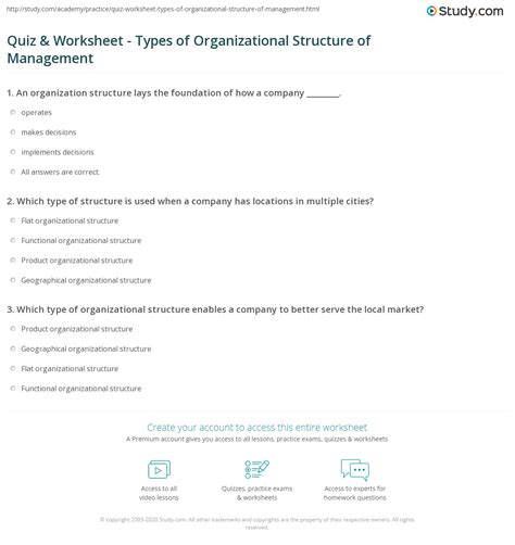 Quiz And Worksheet Types Of Organizational Structure Of Management