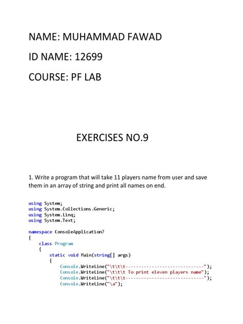 Name Muhammad Fawad Id Name 12699 Course Pf Lab Pdf Namespace Computer Engineering